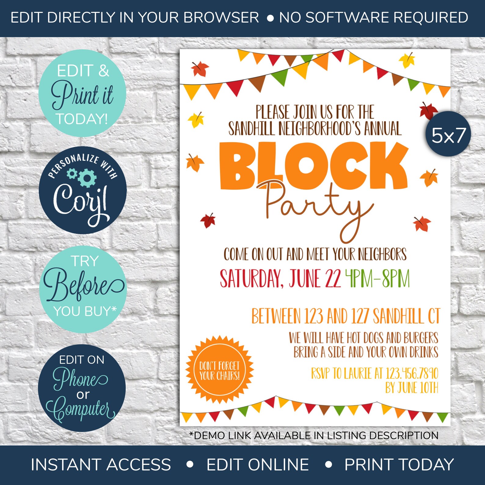 EDITABLE Neighborhood Block Party Invitation, Neighborhood Open House ...