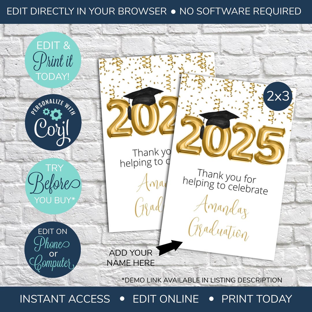 EDITABLE Graduation Party Favor Tags, Gold Graduation Favor Tags ...