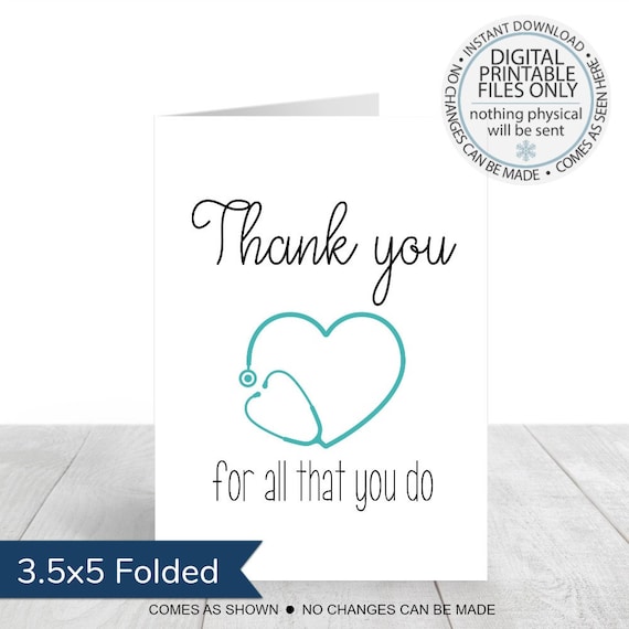 Printable Appreciation Card Thank You Card Thank a Nurse | Etsy