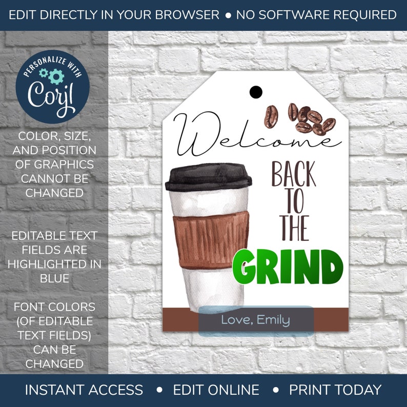 EDITABLE Back to School Teacher Gift Tag Back to the Grind | Etsy