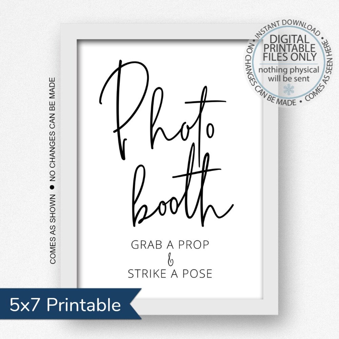 Printable Photo Booth Sign, Grab a Prop and Strike a Pose, Modern Black ...