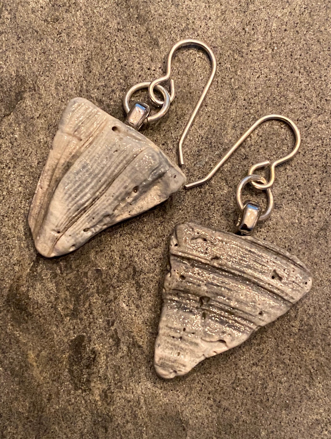 Beach Shell Earrings 45mm Drop Handmade With Grey, Ivory, Silver ...