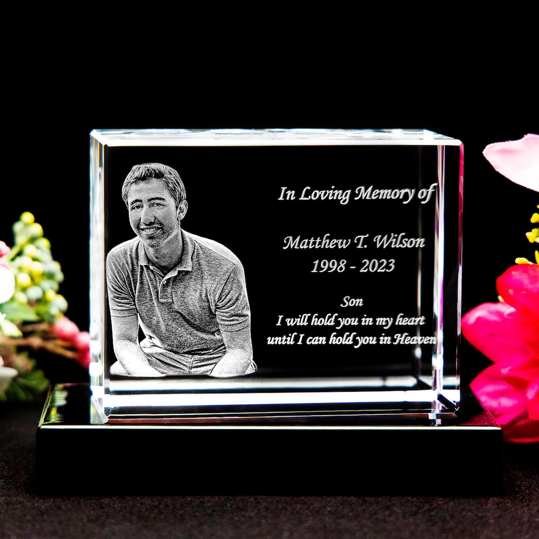 Custom 3D Memorial Plaque, Loss of Son, Laser Etched Glass, Bereavement Gifts, in Loving Memory ...