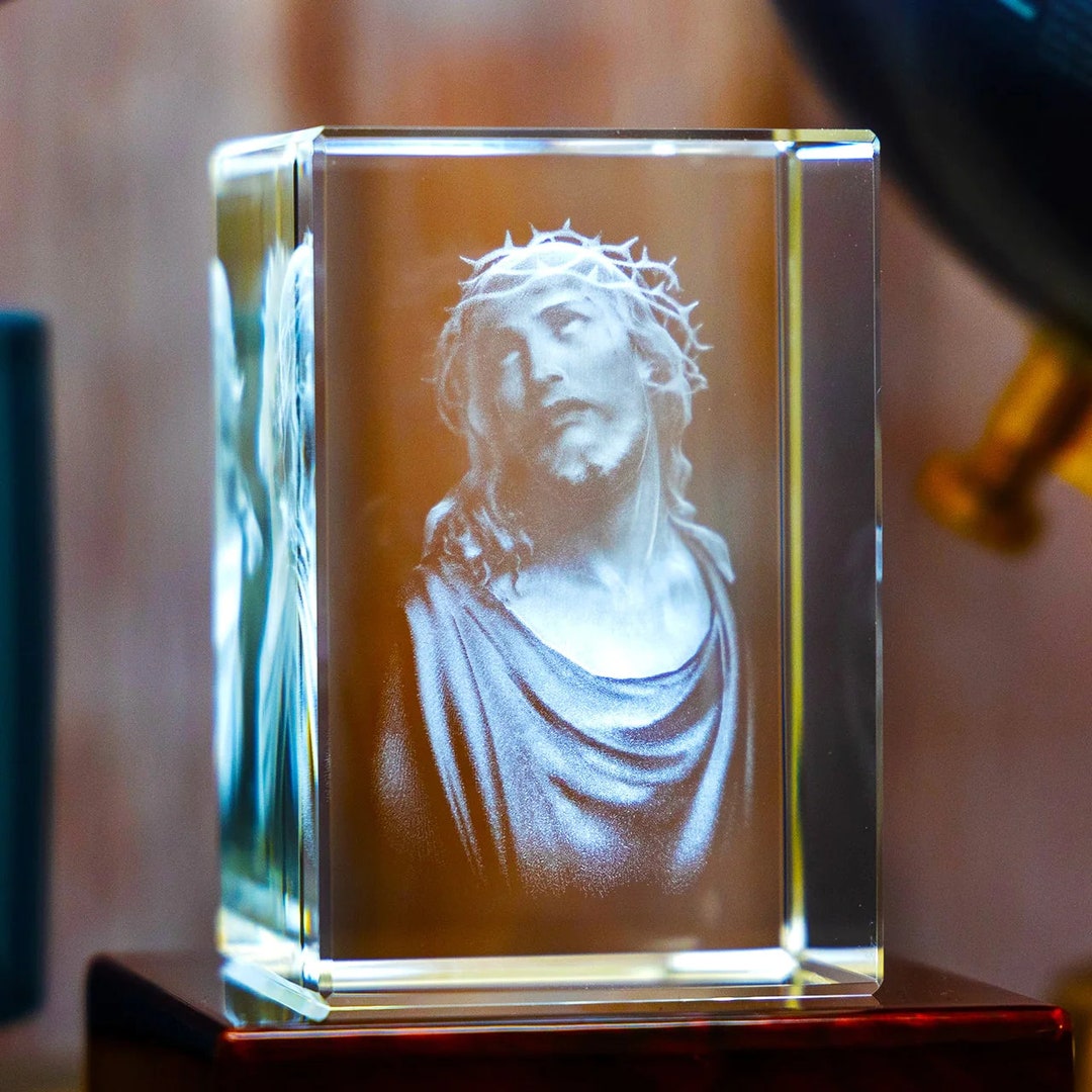 Jesus 3D Photo Crystal, Religious Laser Etched Art, Personalized Gift ...