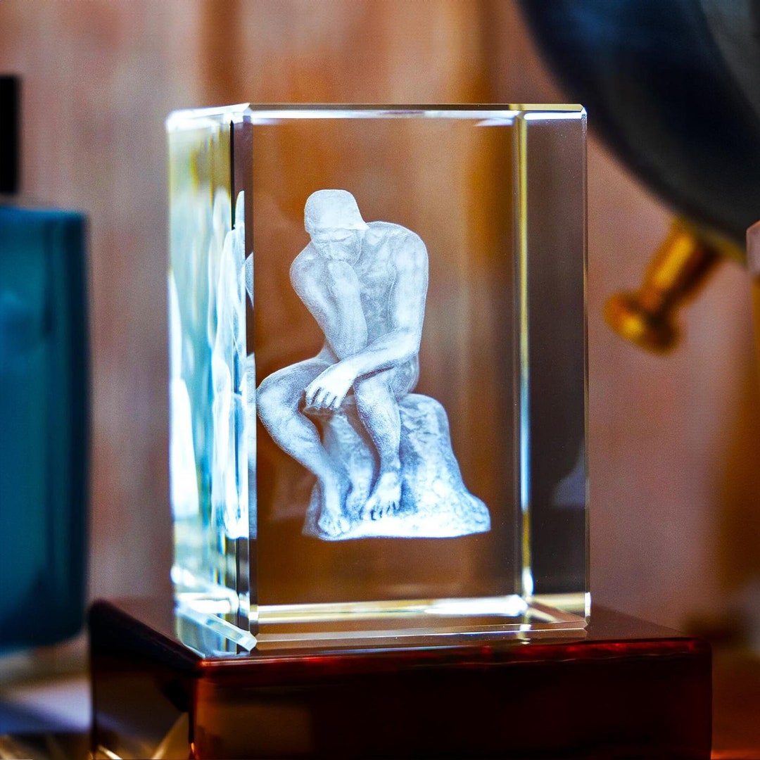 The Thinker 3D Crystal, Laser Etched Philosophy Gift - Etsy