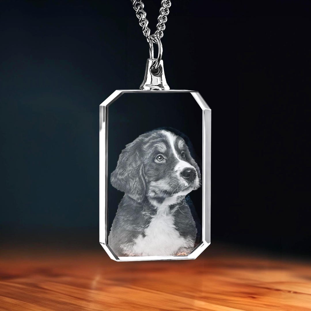 Custom Laser Etched Pet Photo Crystal Necklace, Memorial Jewelry - Etsy