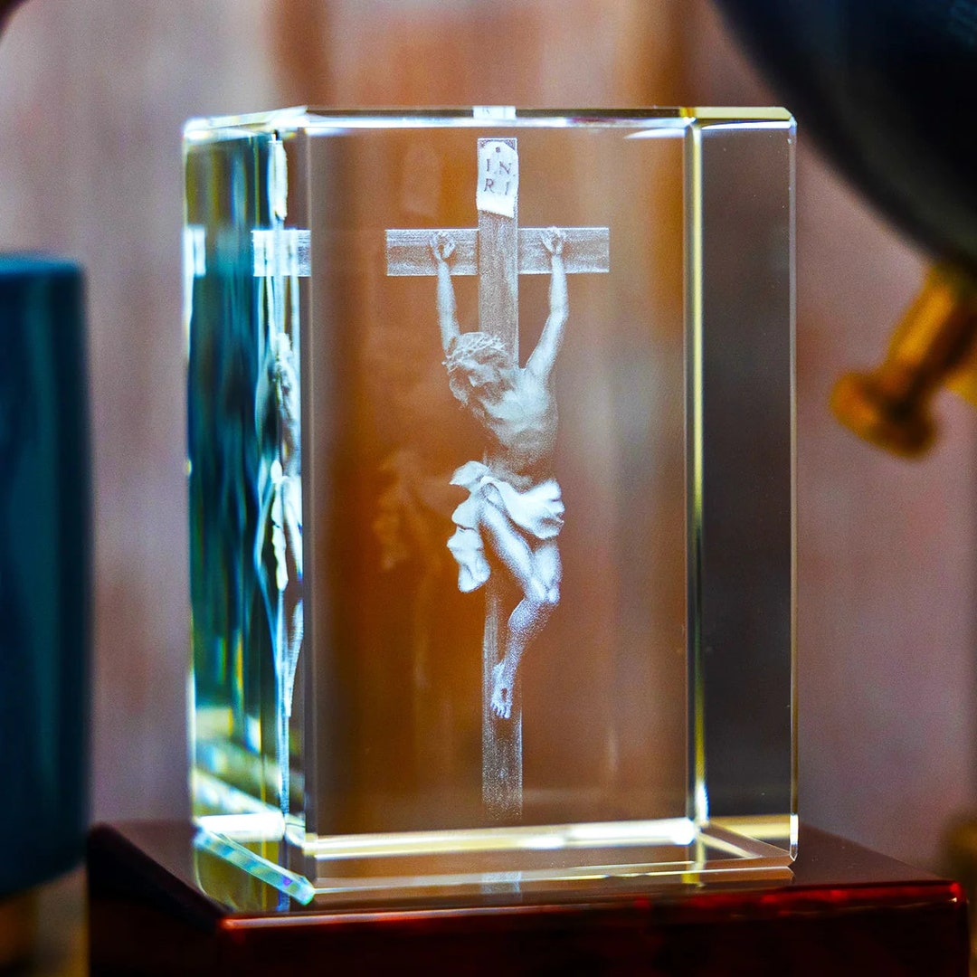 Christian Cross 3D Photo Crystal, Religious Gift, Engraved Art, Laser ...