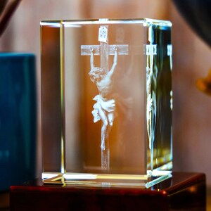Christian Cross 3D Photo Crystal, Religious Gift, Engraved Art, Laser ...
