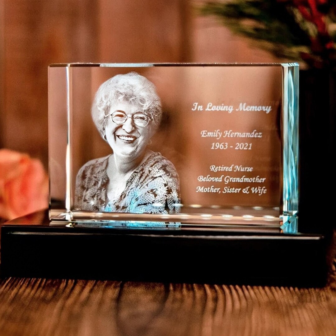 Personalized 3D Memorial Crystal, Sympathy Gift, in Loving Memory ...