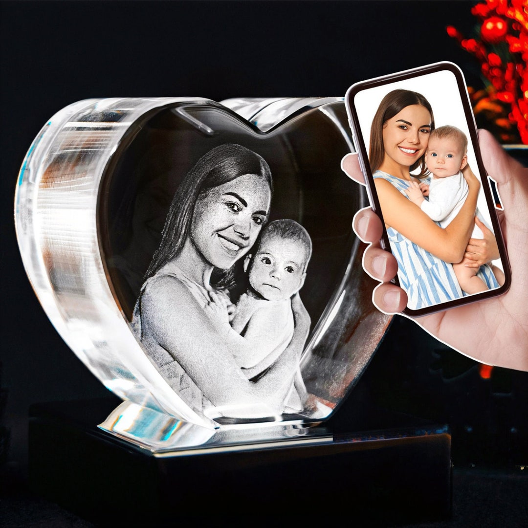Custom 3D Photo Glass, Laser Etched Crystal, Family Portrait ...