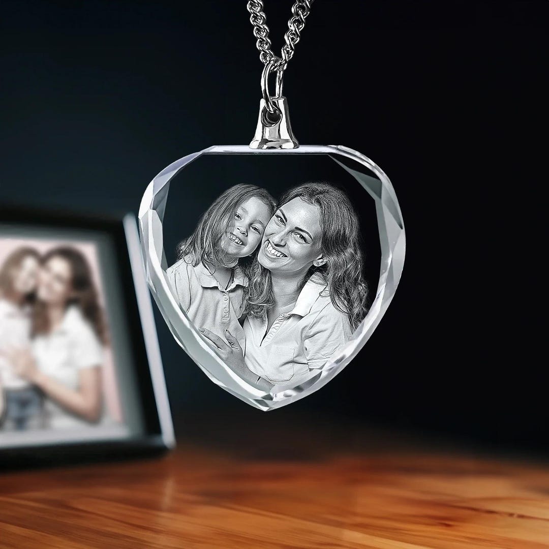 Photo Crystal Necklace, Custom Laser Engraved Pendant, Personalized ...