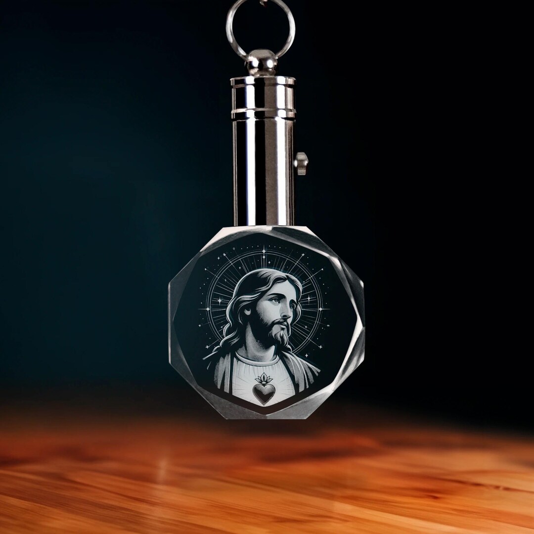 Jesus Christ Crystal LED Keychain, Catholic Car Accessory, Baptism Gift ...