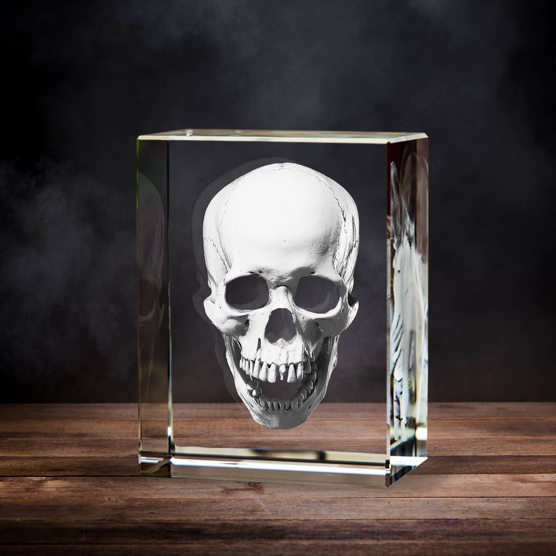 Skull Glass Art, Skeleton, Scary Gift, Unique Spooky Decor, Living Room ...