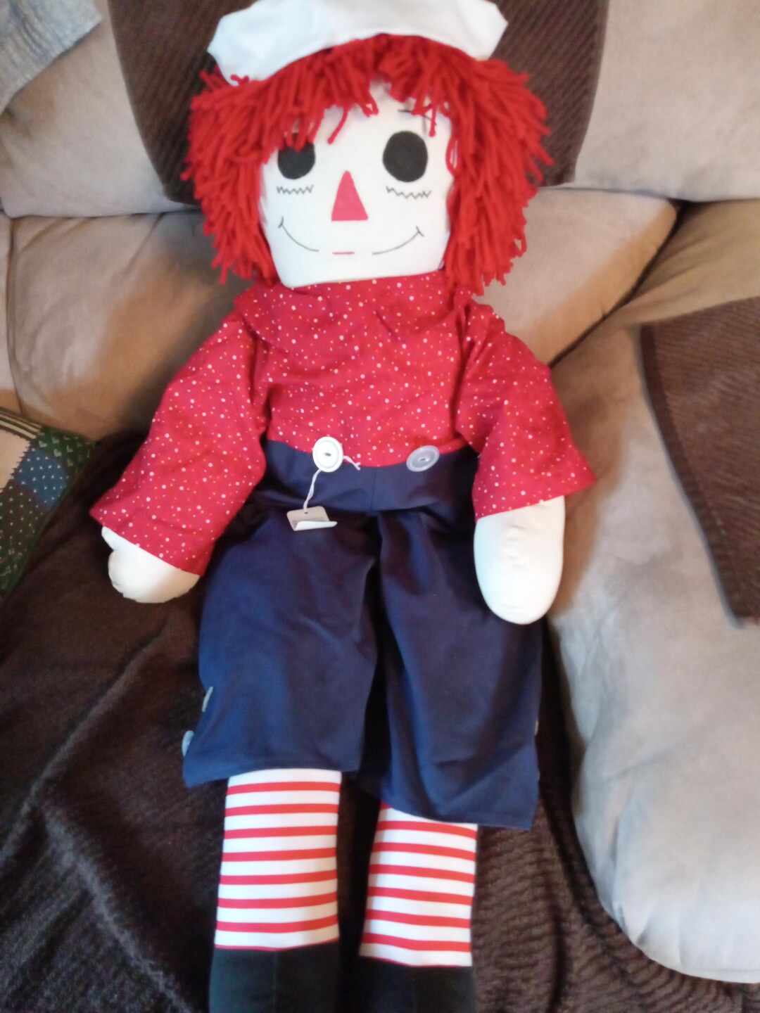 25 Inch Raggedy Andy Dressed in a Red Print Shirt and Navy Blue Pants ...