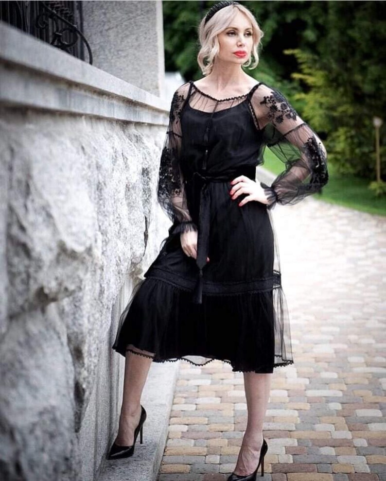 Black Mesh Designer Holiday Valentines Embroidered Ukrainian Boho ...