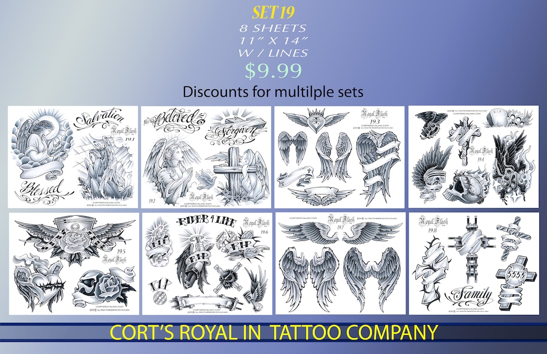 Tattoo Flash SET 19 8 Pages Religious Flash,crosse,in Memory,banners W ...