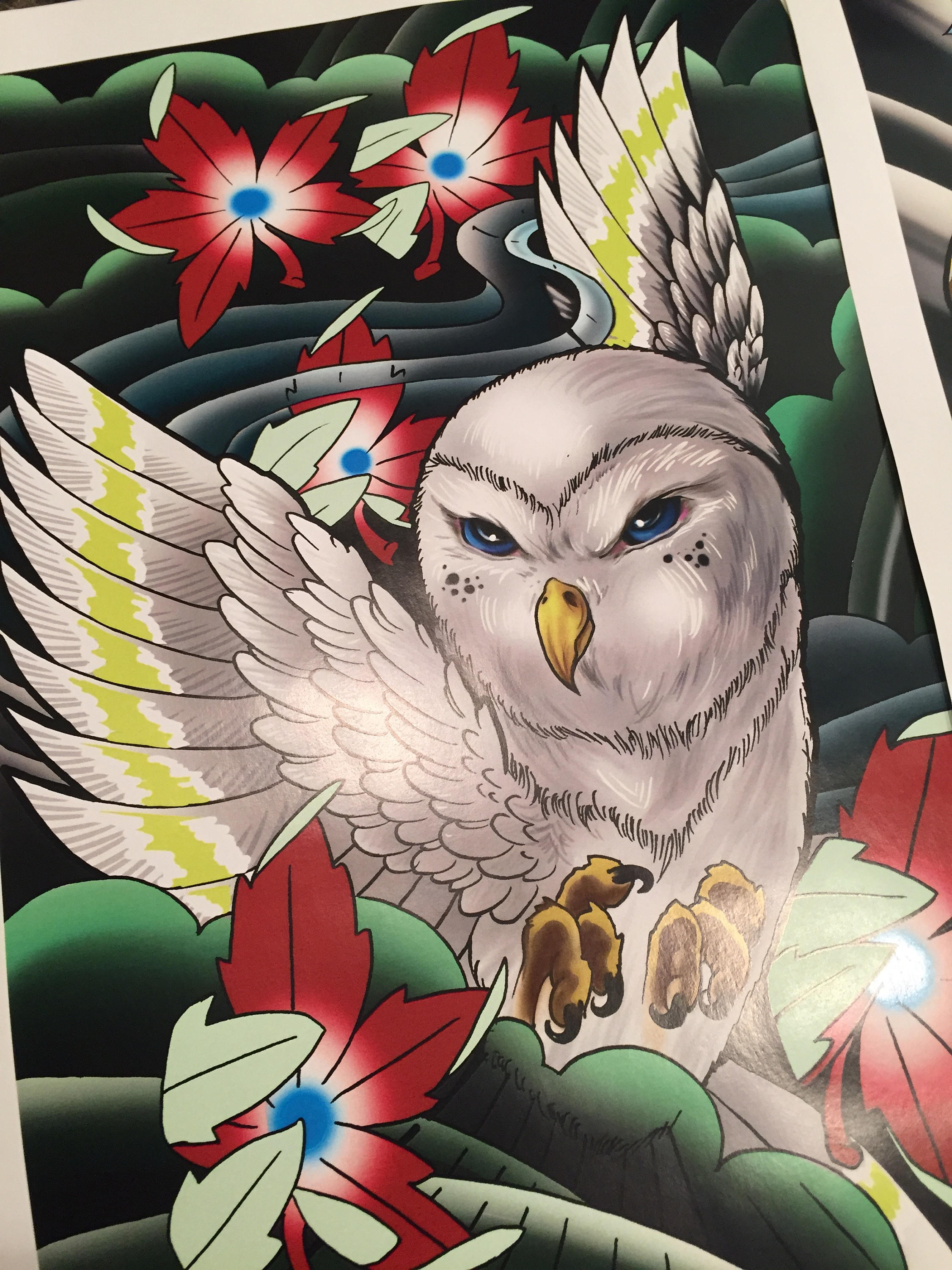 Japanese Style Owl Tattoo Flash 11" X 17" Laser Printed Tattoo Art, 6 ...