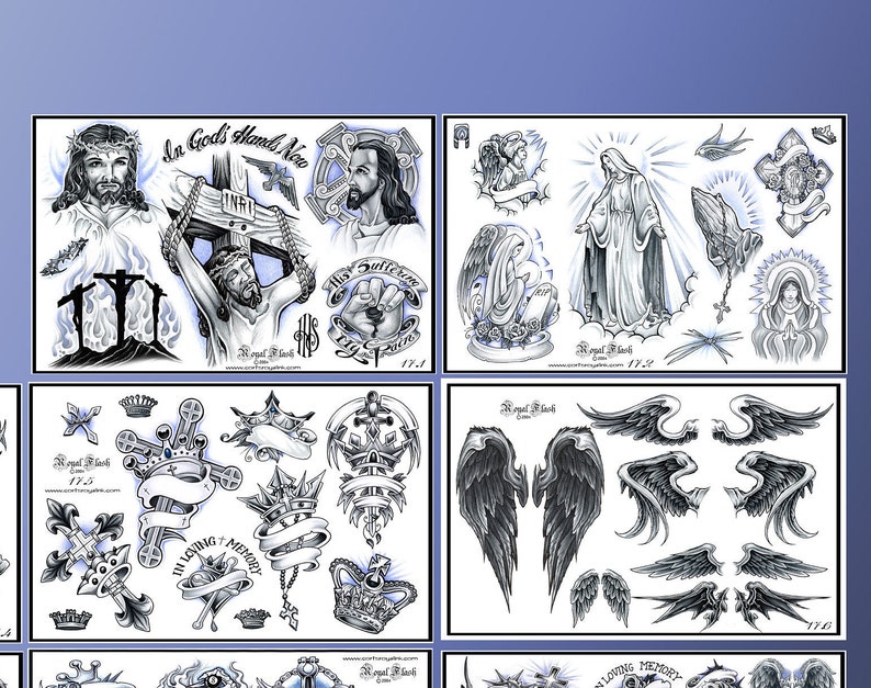 Tattoo Flash SET 17 10 Pages of Laser Printed Religious Tattoo's W ...