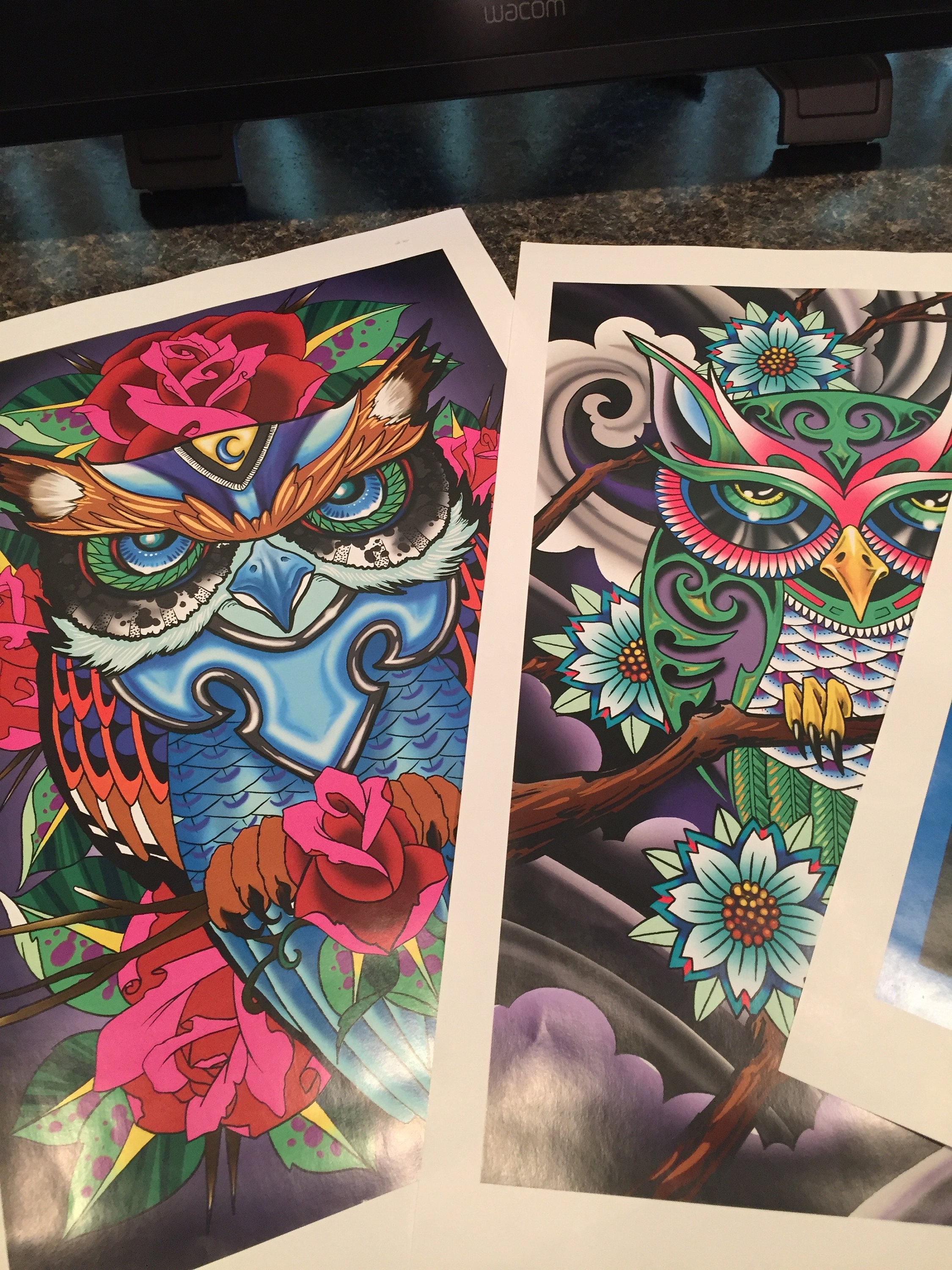 Japanese Style Owl Tattoo Flash 11" X 17" Laser Printed Tattoo Art, 6 ...