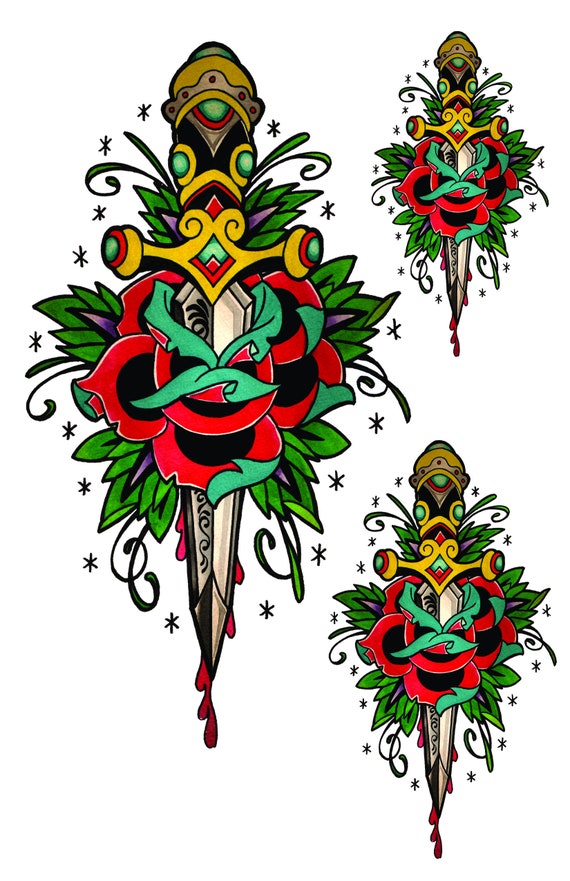 American Traditional Style Rose Tattoo