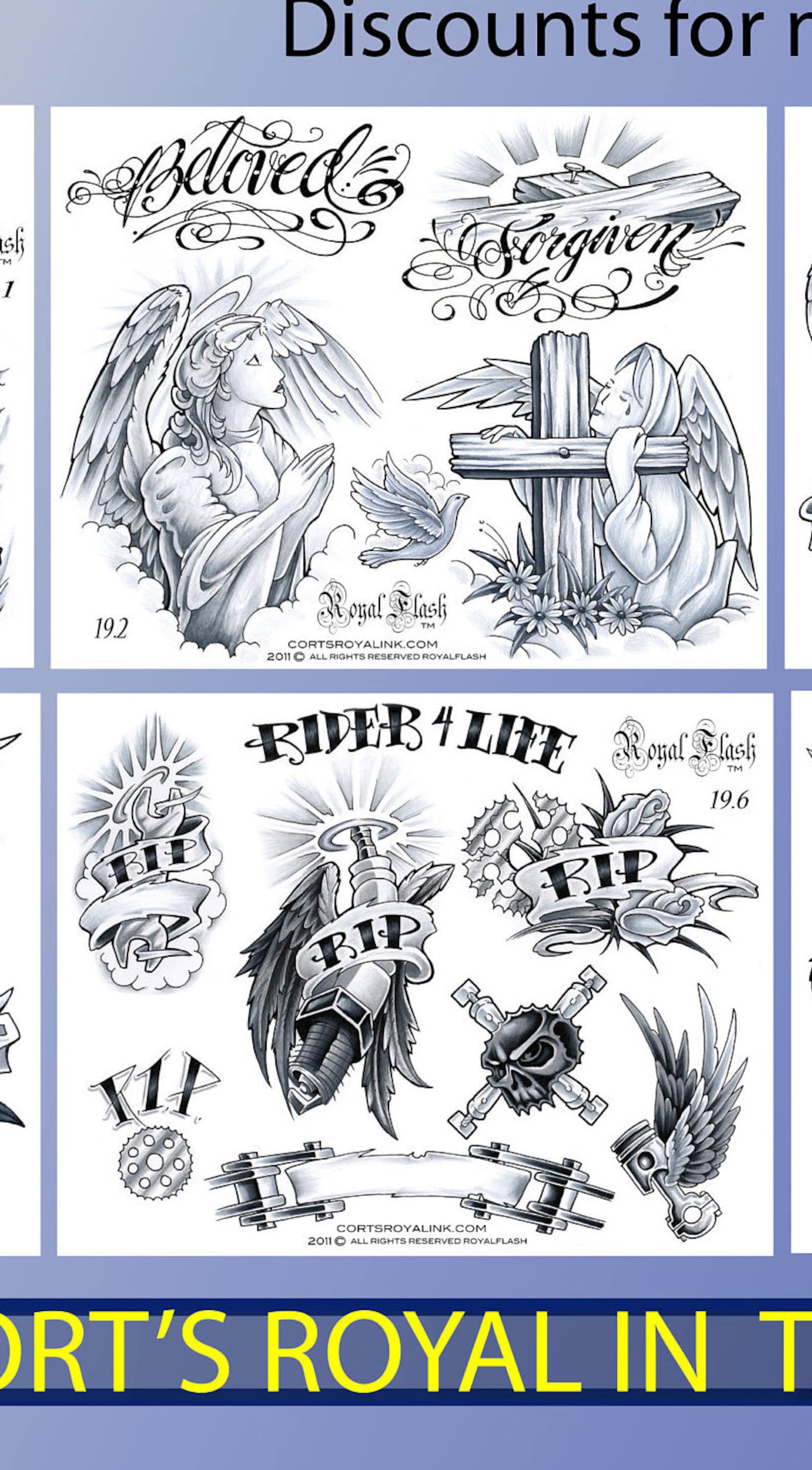 Tattoo Flash SET 19 8 Pages Religious Flash,crosse,in Memory,banners W ...