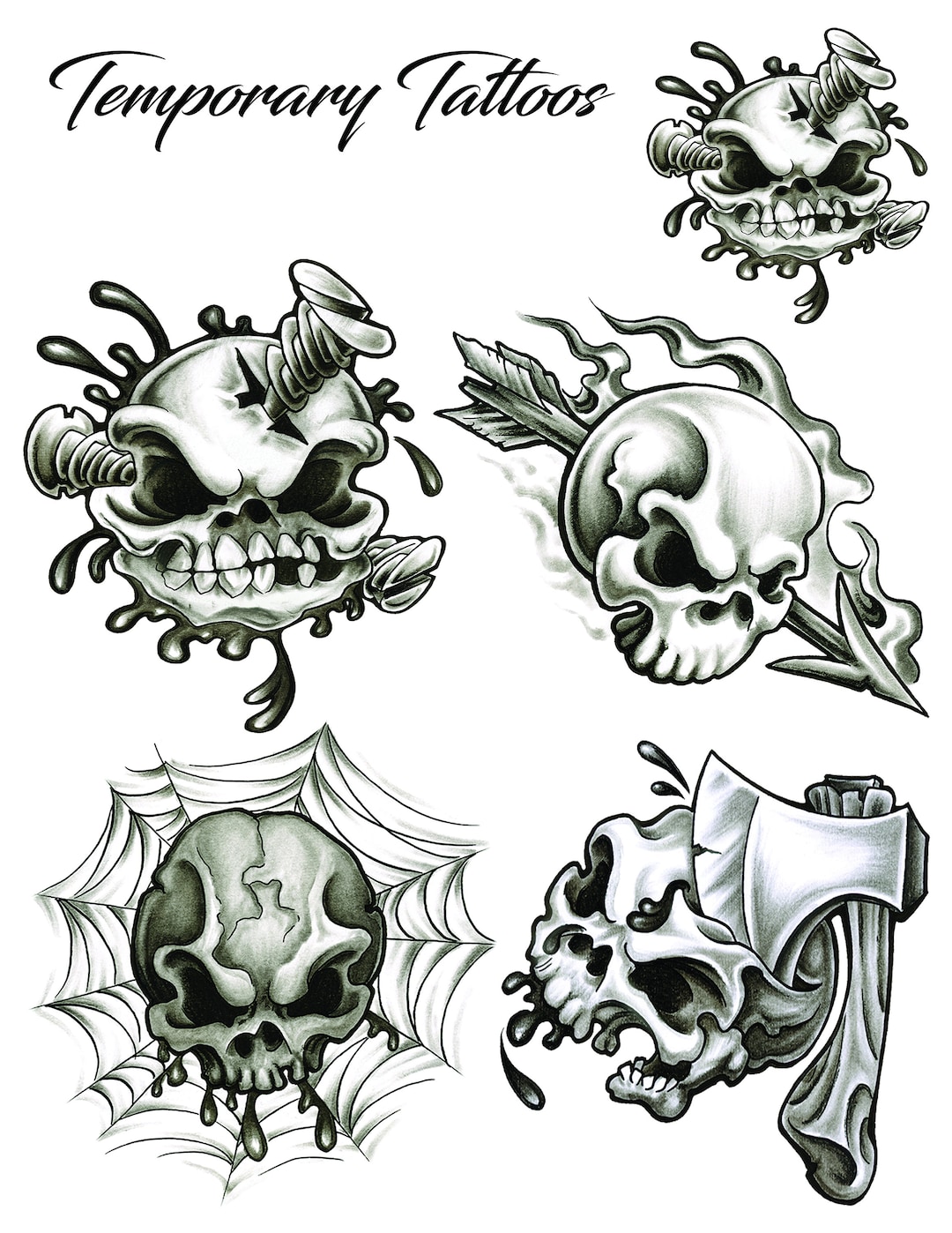 Skulls Temporary Tattoos Page is 5.5"x 8.5" - Etsy