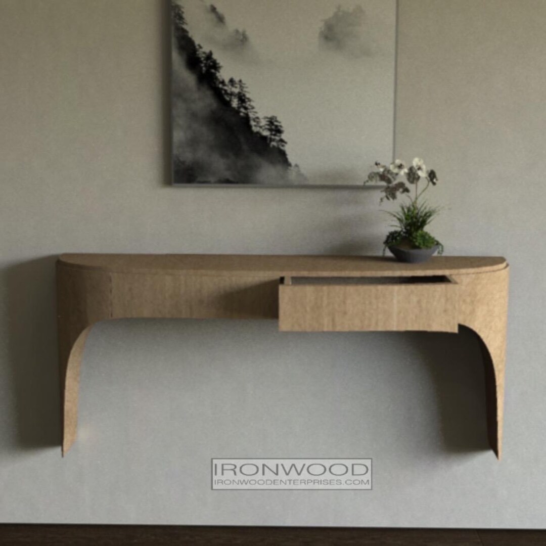 Sculptural Hardwood Entry Hall Table Modern Handmade Wall Mounted ...