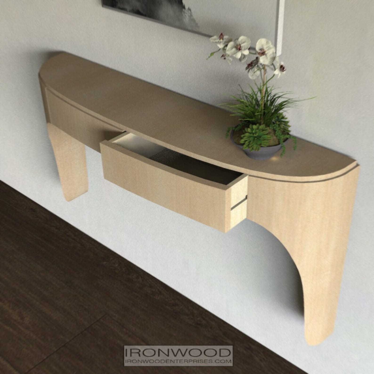 Sculptural Hardwood Entry Hall Table Modern Handmade Wall Mounted ...
