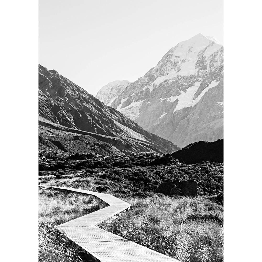 New Zealand Print, Black & White Photography Print - Mt Cook Boardwalk ...