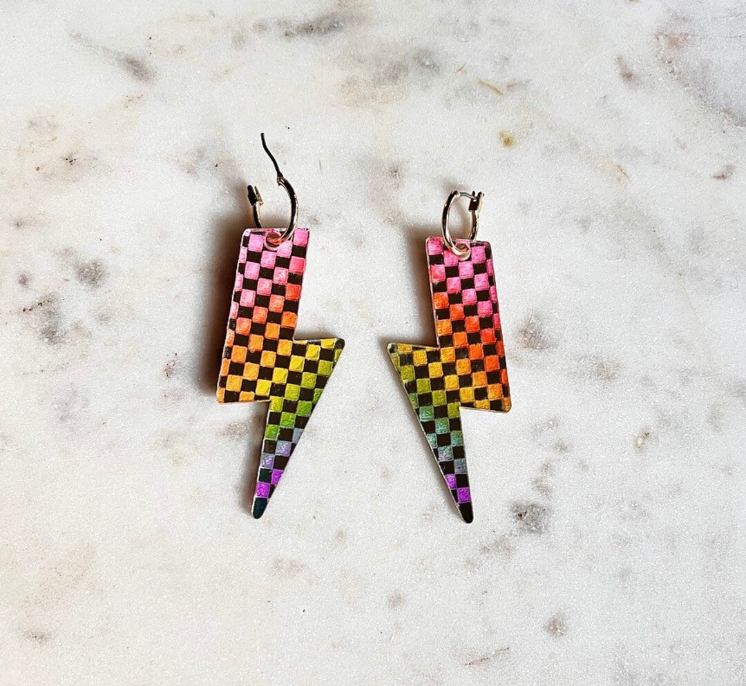 Rainbow | Mirrored | Lightening Bolt | | Laser Cut Earrings - Etsy