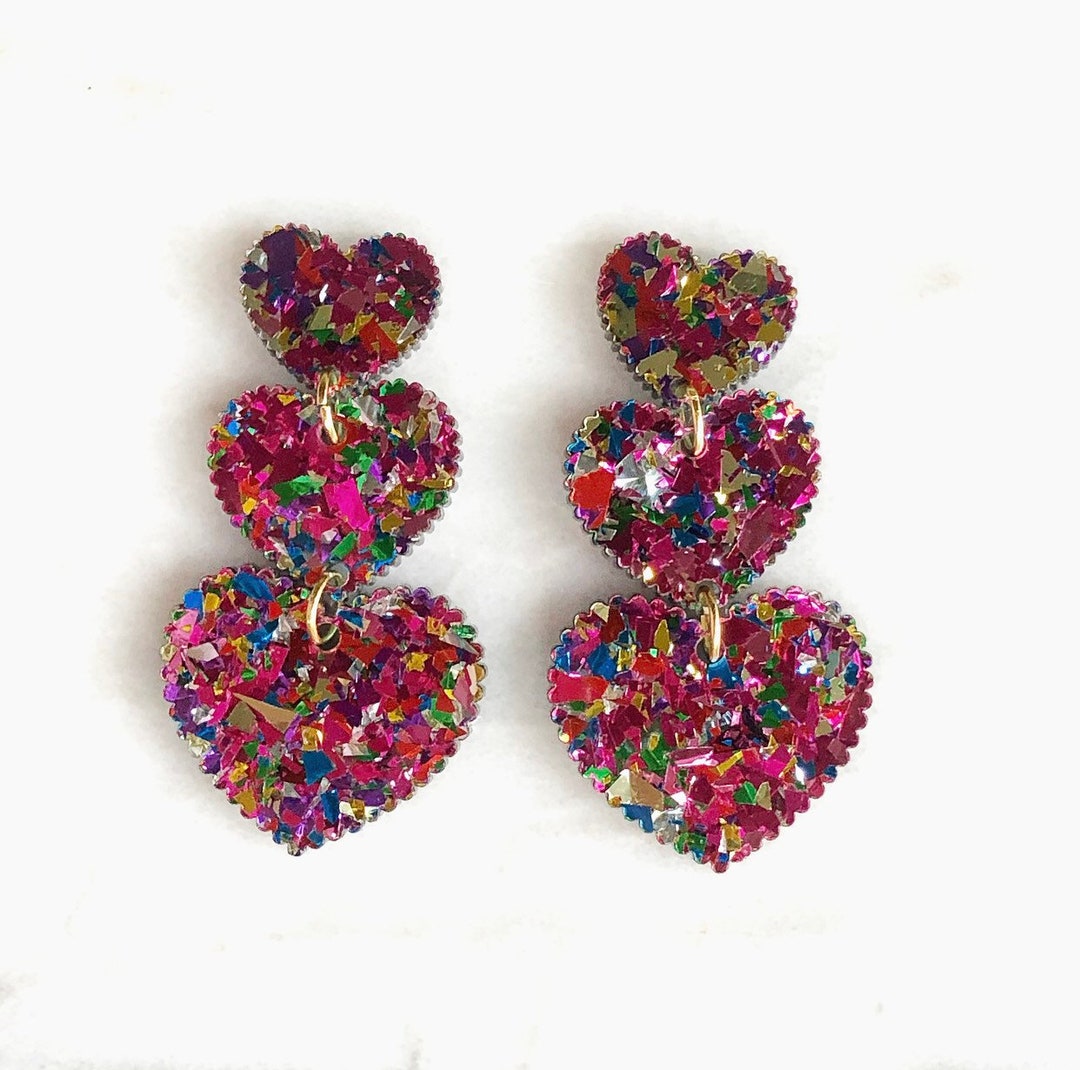 Glitter Heart Drop | Laser Cut | Valentines | Love Earrings - Etsy