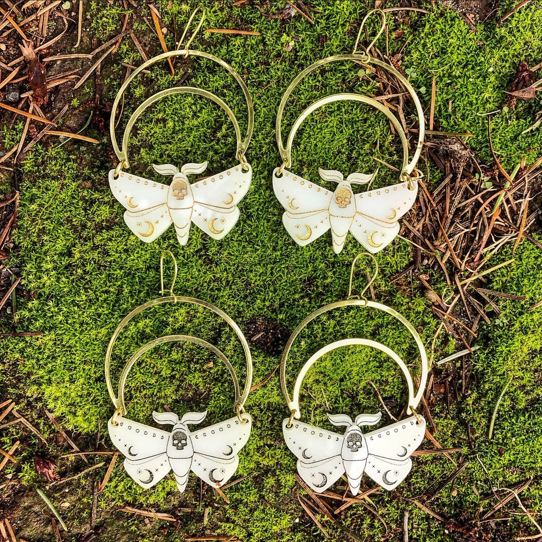 The Death Moth Drop Earrings ••• Milky White Acetate Laser Cut Moth ...
