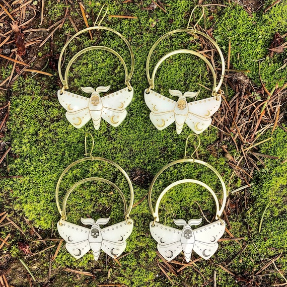 The Death Moth Drop Earrings Milky White Acetate Laser Cut | Etsy