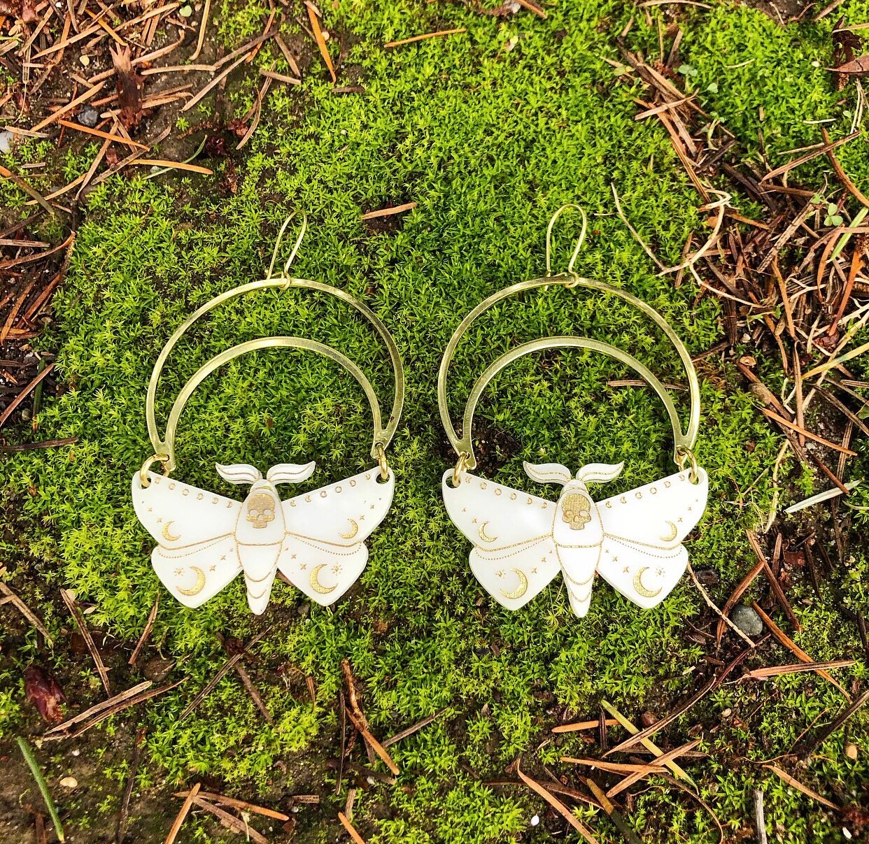 The Death Moth Drop Earrings ••• Milky White Acetate Laser Cut Moth ...