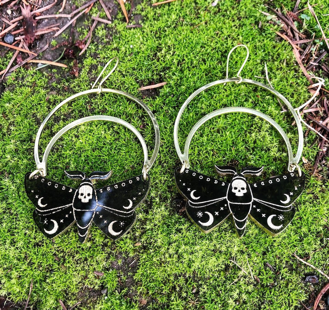 The Death Moth Drop Earrings ••• Black Acetate Laser Cut Moth With Gold ...