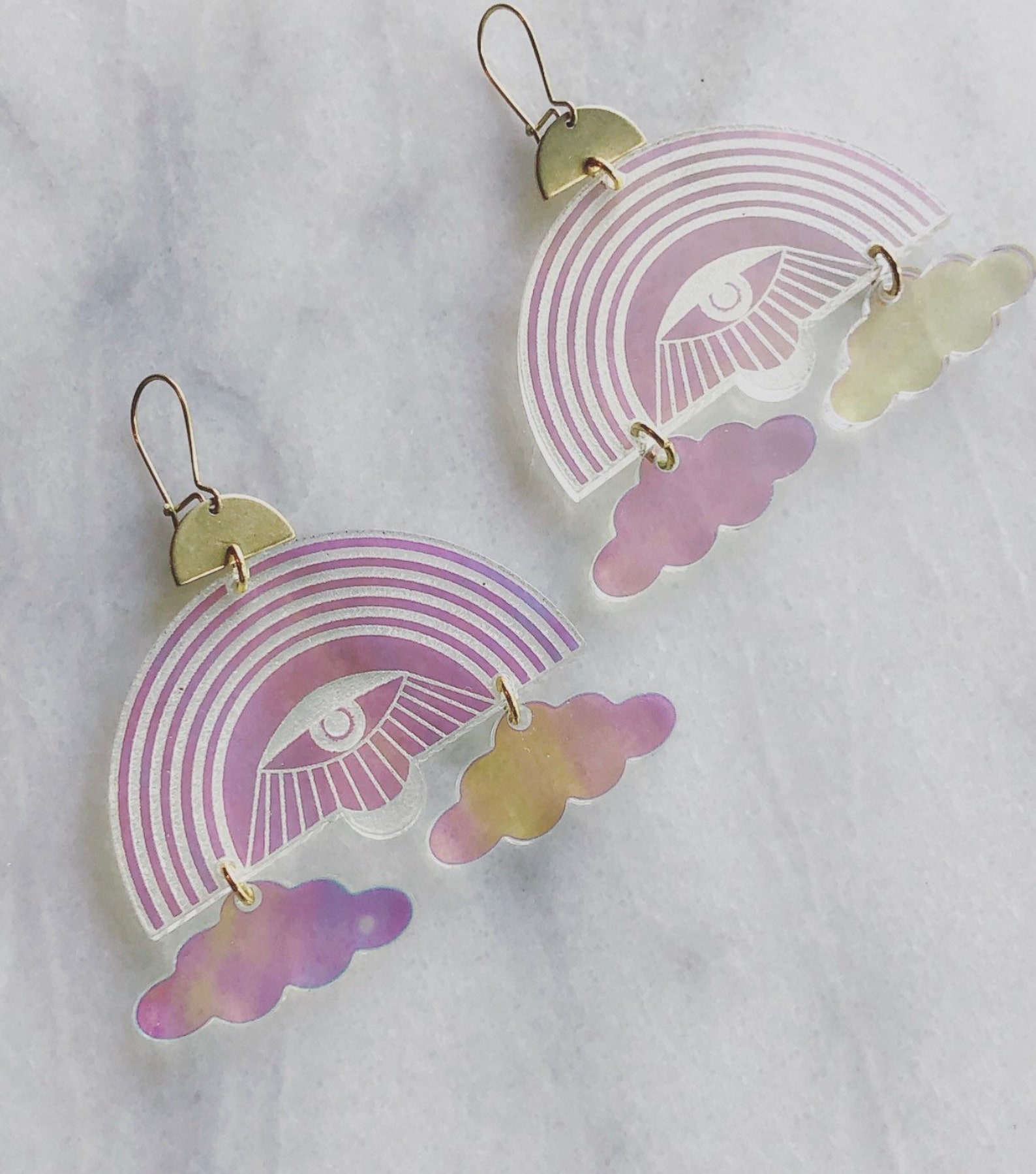 The Lortz Earrings Rainbow Clouds All Seeing Eye With - Etsy