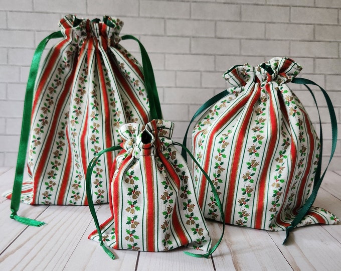 Holiday Bells Fabric Gift Bag, Reusable Drawstring Bag, Gift Bag for ...