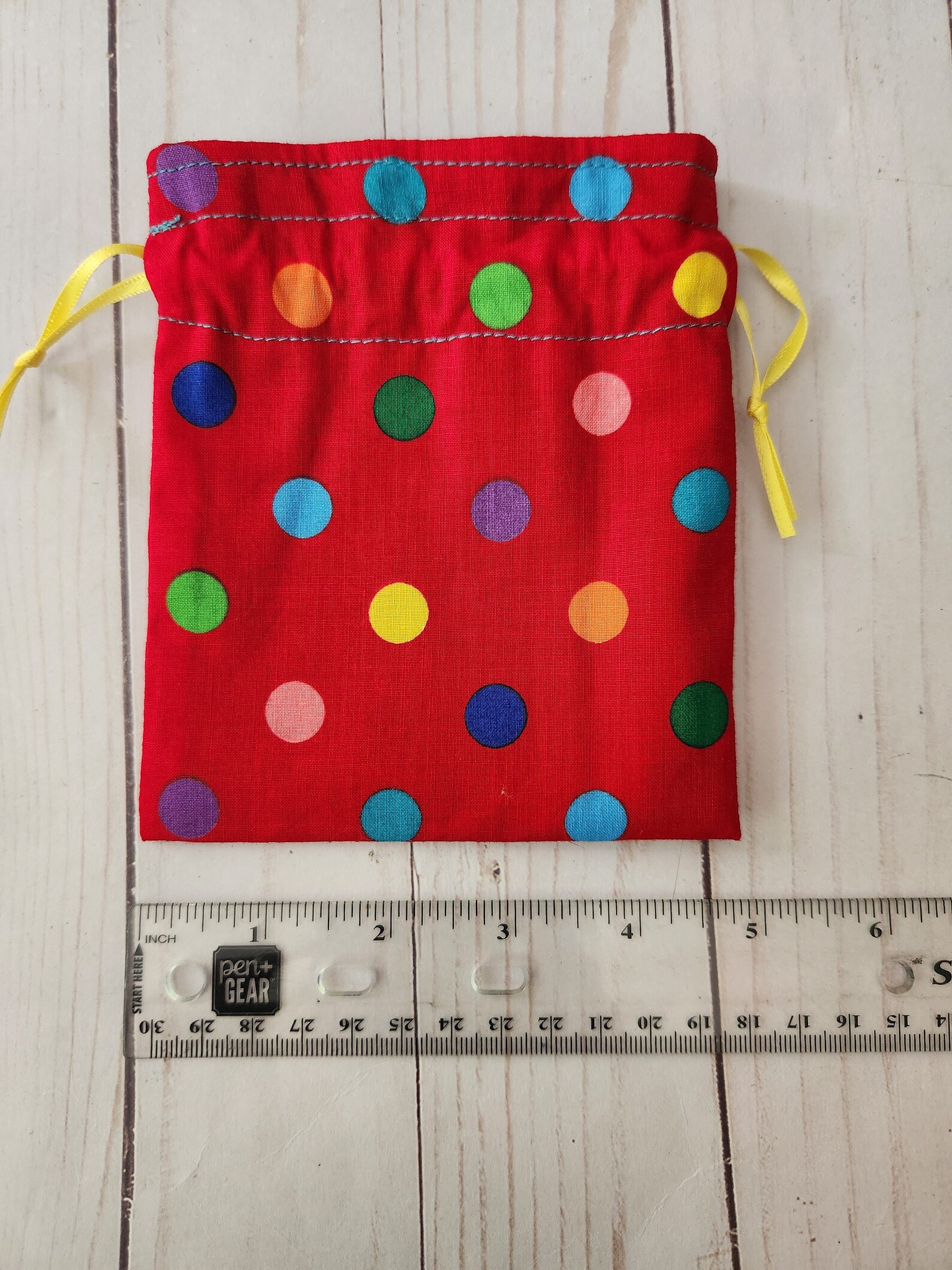Small Polka Dot Red Fabric Gift Bag, Reusable Drawstring Bag, Pin Trading Pouch, Makeup Bag ...