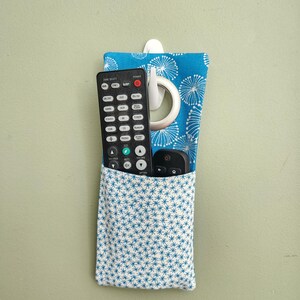Paisley Blue Bursts Fabric Holder, Remote Holder, Phone Charger Pocket ...
