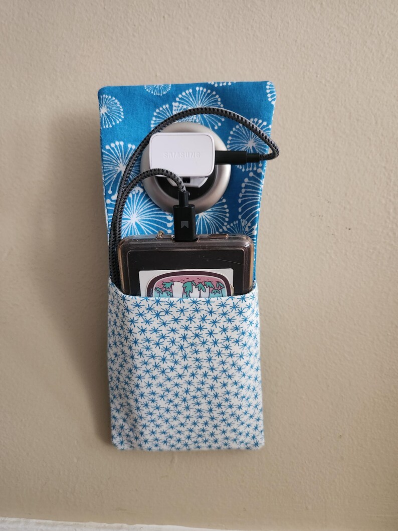 Paisley Blue Bursts Fabric Holder, Remote Holder, Phone Charger Pocket ...