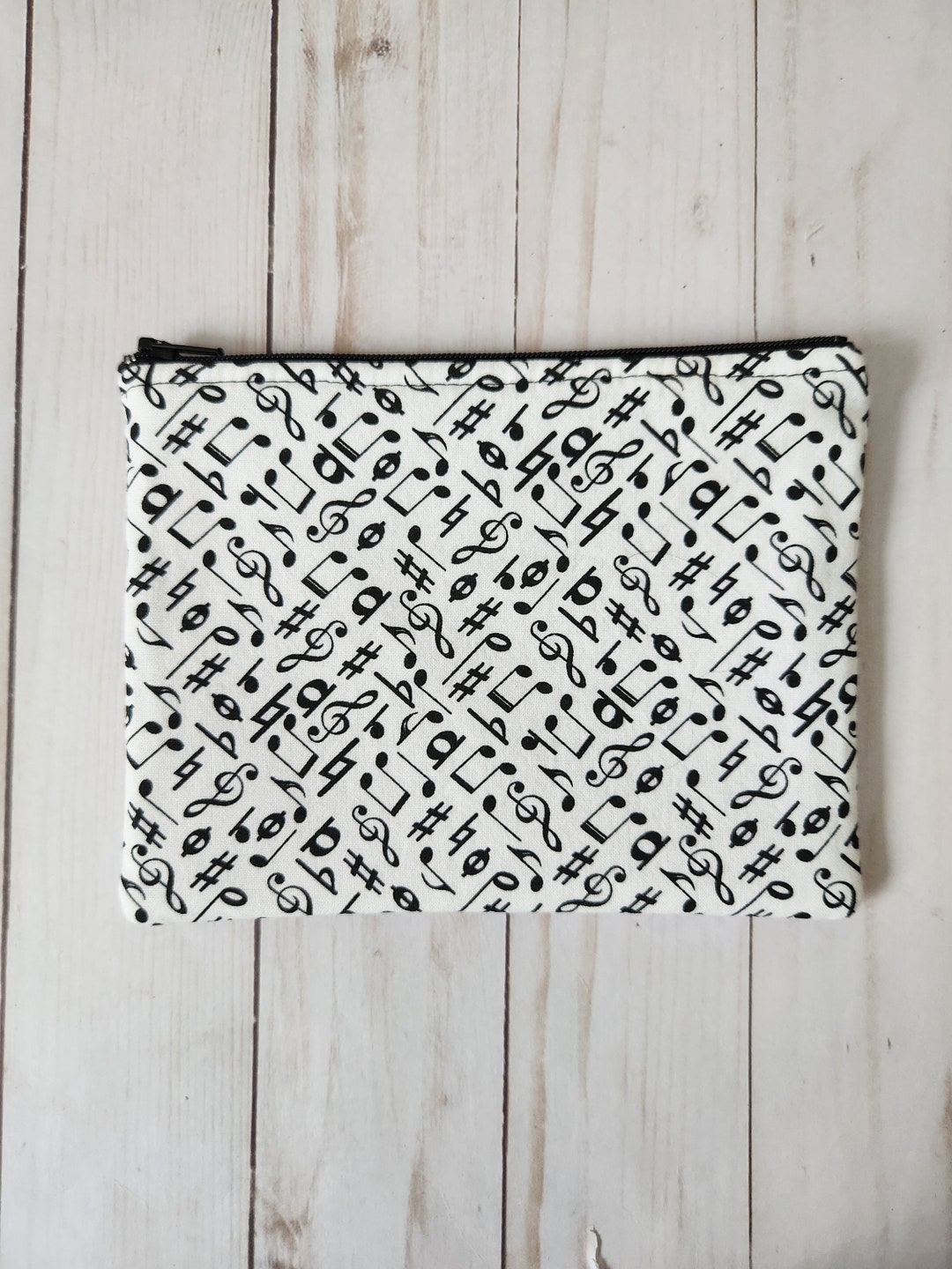 Music Notes Fabric Zipper Pouch, Coin Purse, Makeup Pouch, Zippered Bag ...
