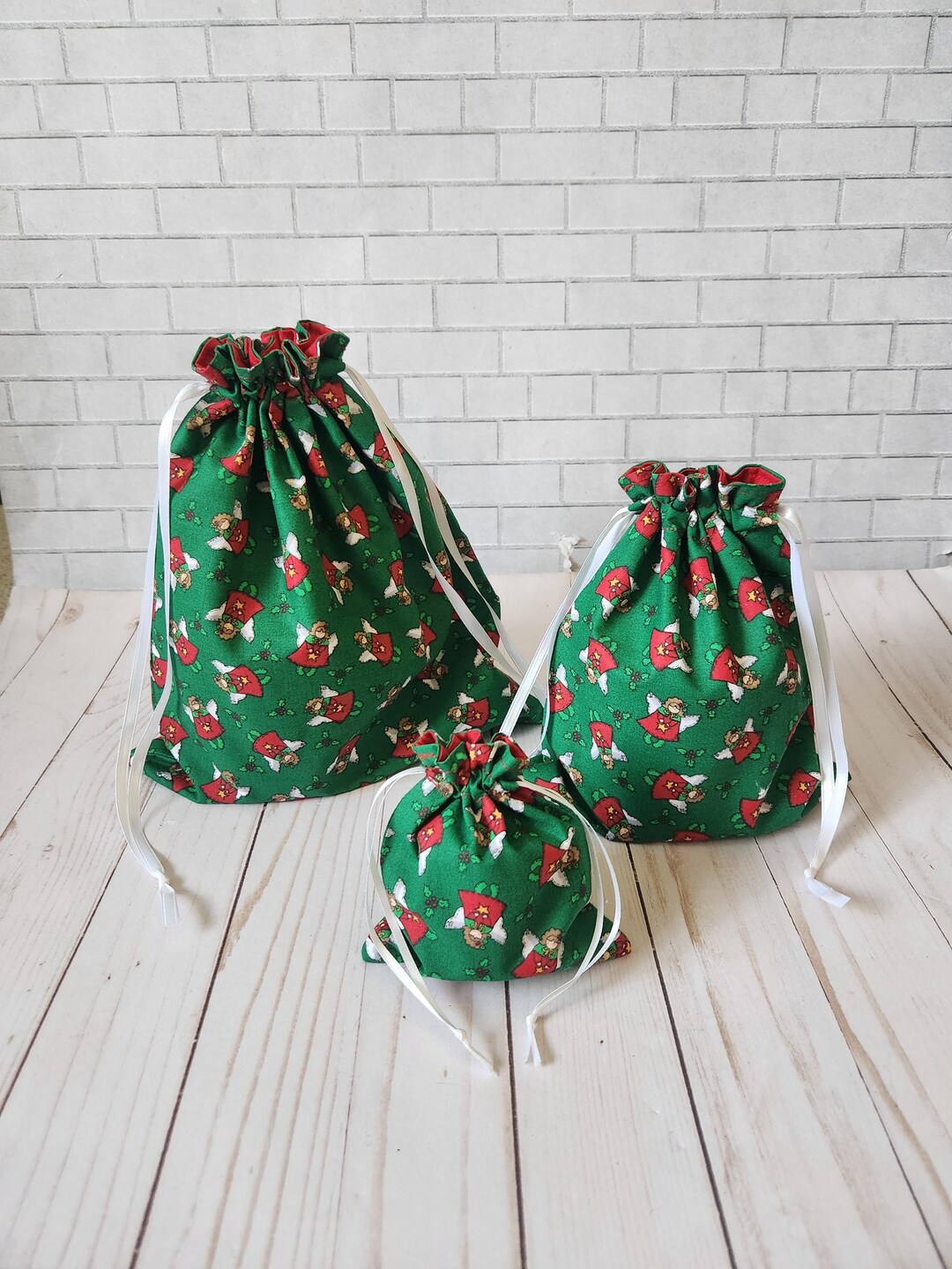 Holiday Angels Fabric Gift Bag, Reusable Drawstring Bag, Gift Giving ...
