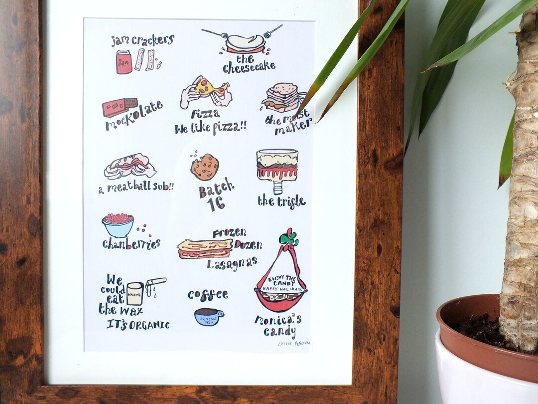 Hand Illustrated Friends TV Show Food Episode Moments Montage A4 ...