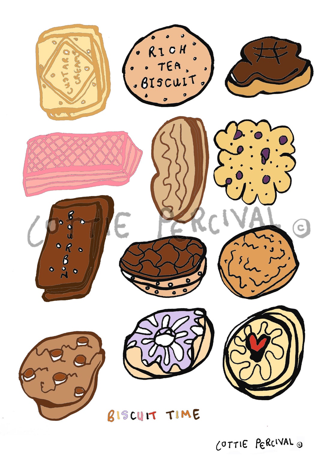 Fun Colourful Biscuit Time Printed Illustration A4 - Etsy