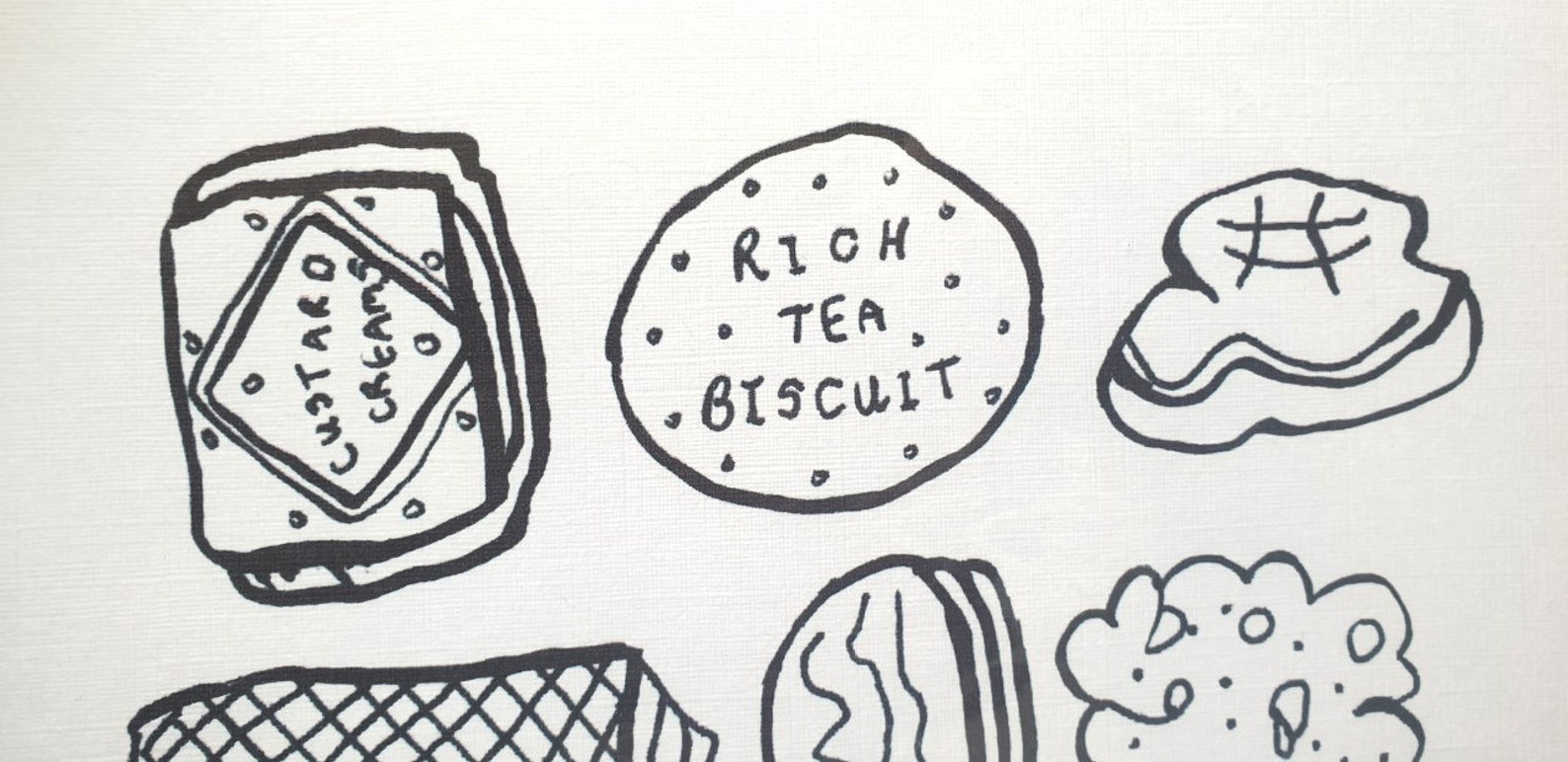 British Teatime Biscuits Print A4 Food Art Line Drawings Custard Cream ...