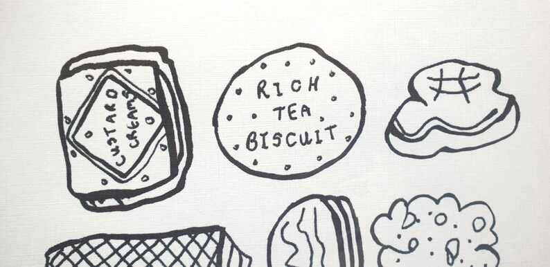 British Teatime Biscuits Print A4 Food Art Line Drawings - Etsy UK