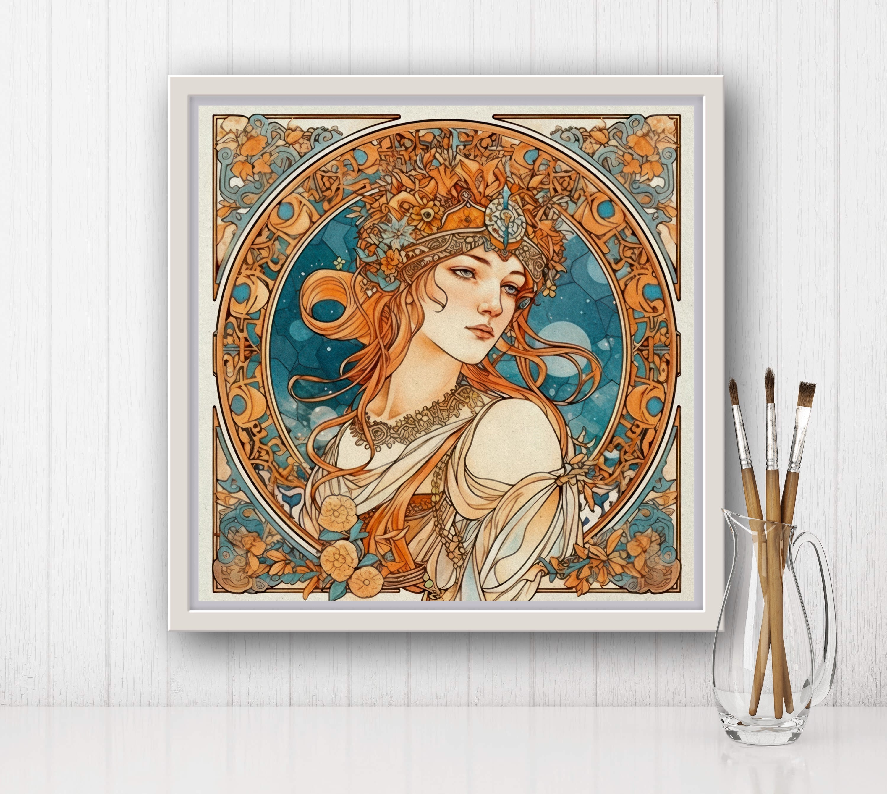 Timeless Beauty: Alphonse Mucha-inspired Female Face Instant Download ...