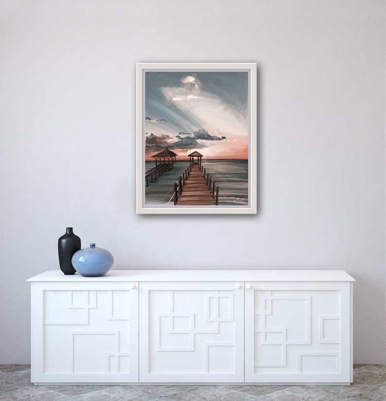 Ocean Sunset Wall Art Painting: Alcove Pergola Charcoal Pastel ...