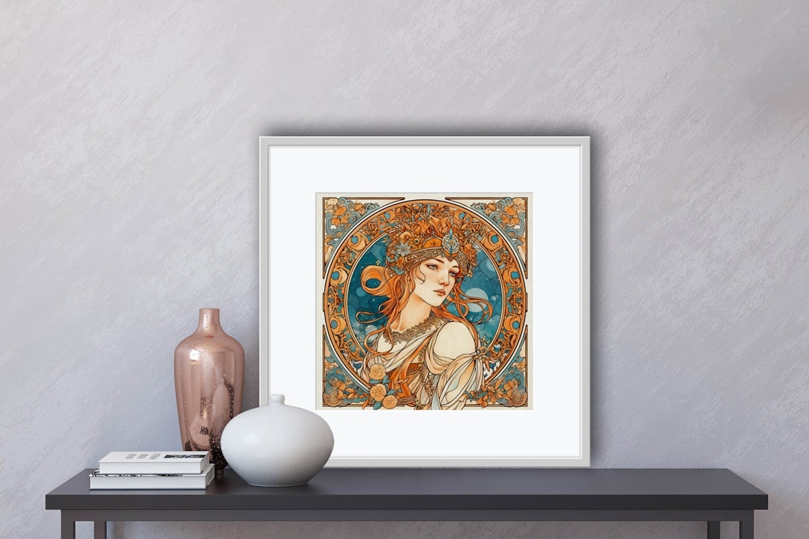 Timeless Beauty: Alphonse Mucha-inspired Female Face - Instant Download ...