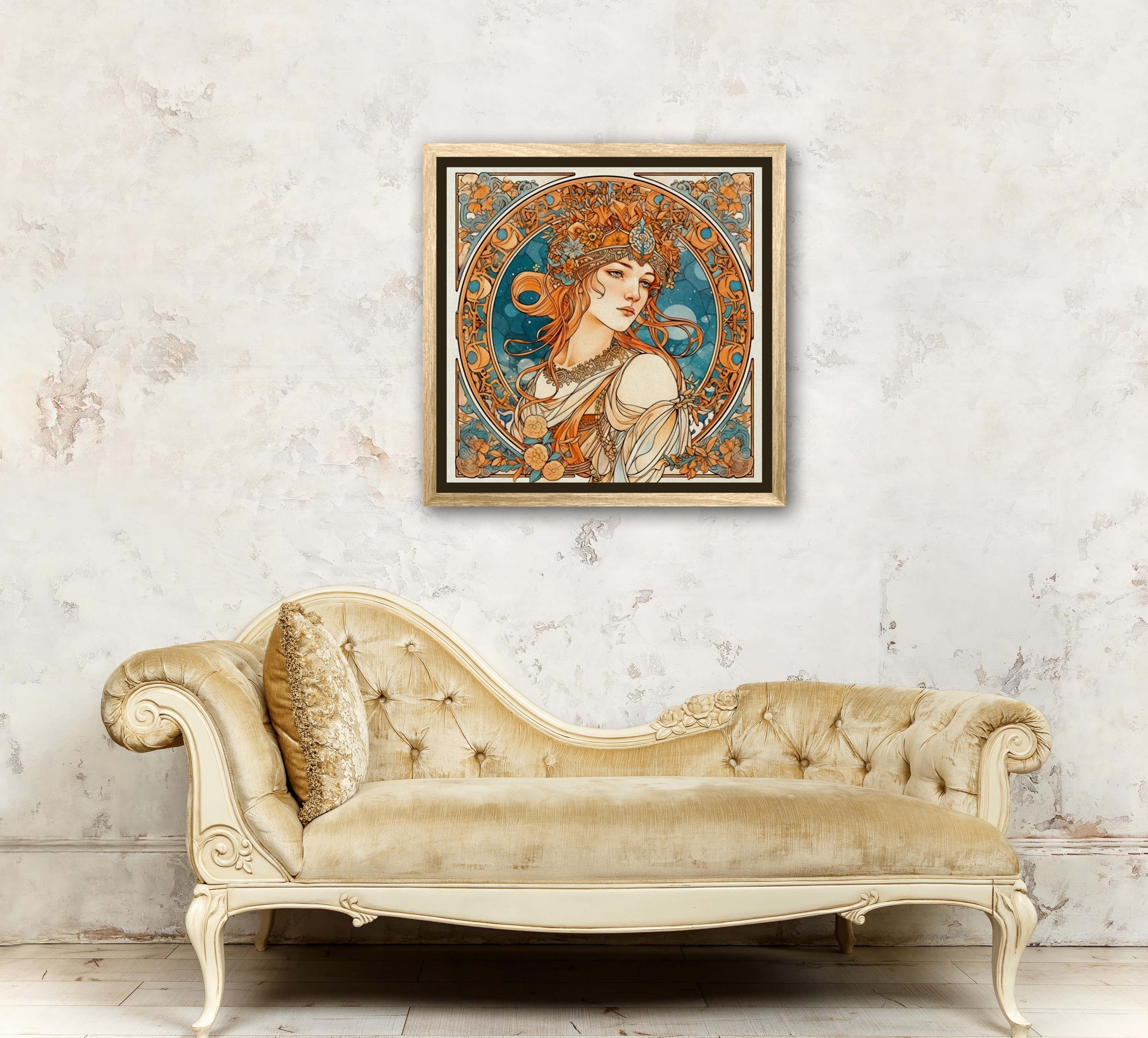 Timeless Beauty: Alphonse Mucha-inspired Female Face Instant Download ...
